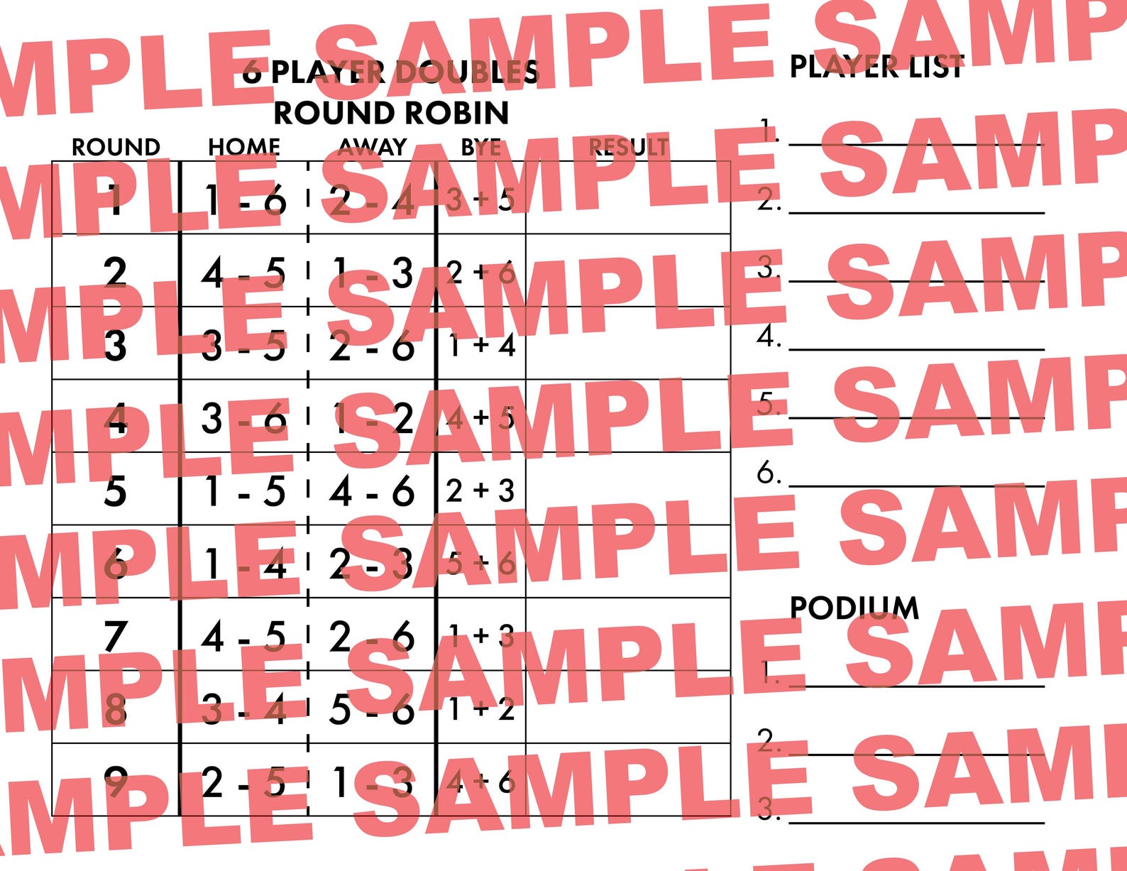 6 Player Doubles Round Robin Chart - Etsy