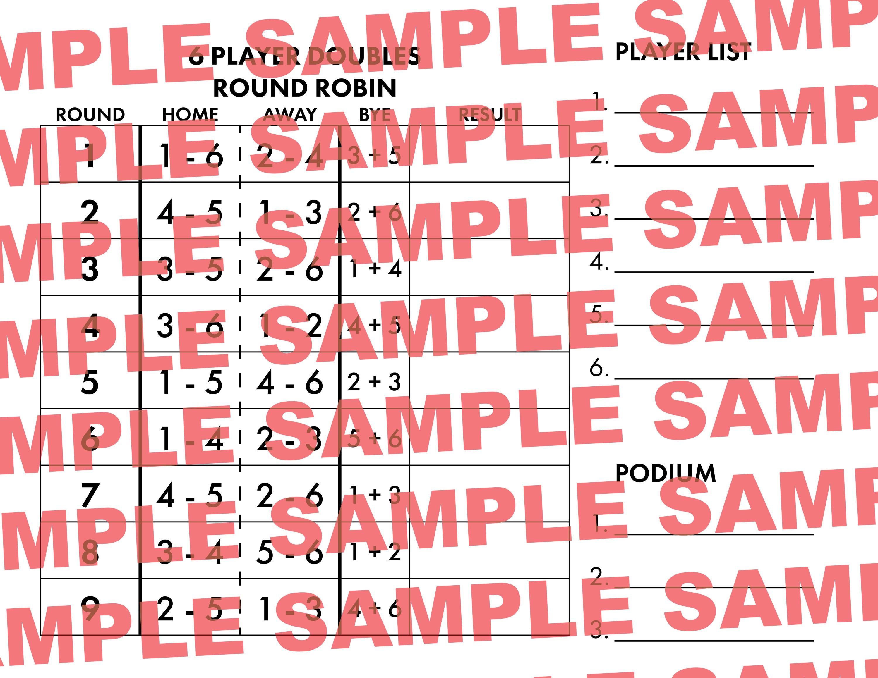 6 Player Doubles Round Robin Chart - Etsy
