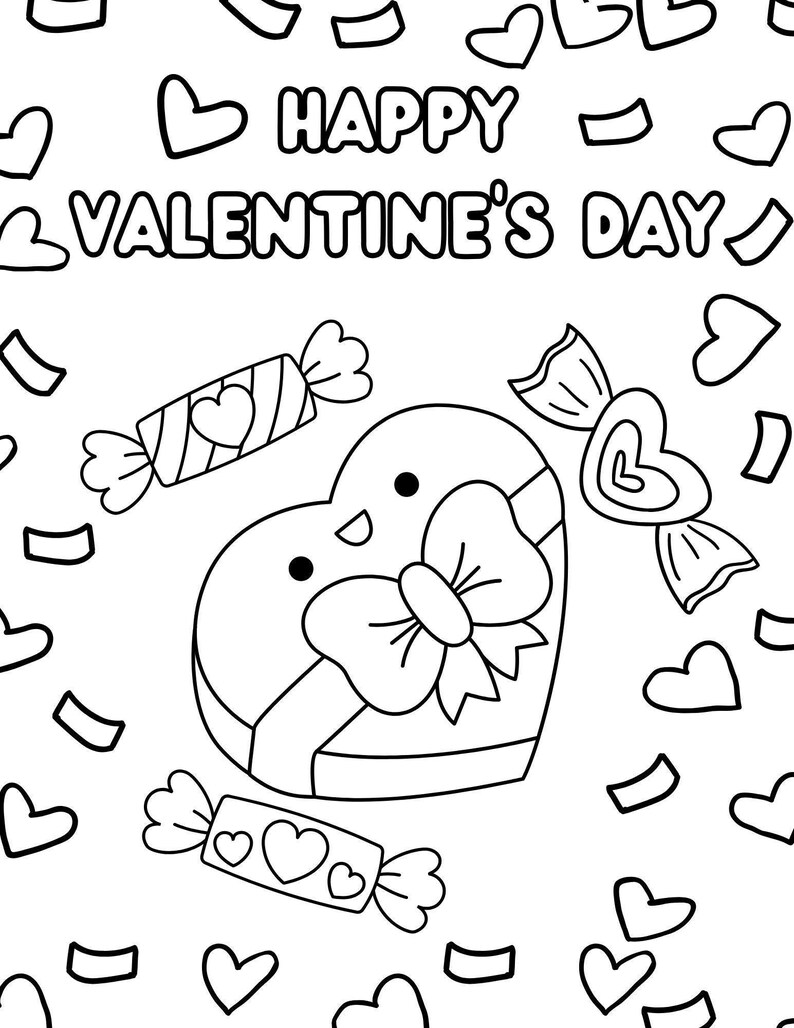 Valentine's Day Candy Box Coloring Page for Kids, Toddlers, Crafts and ...