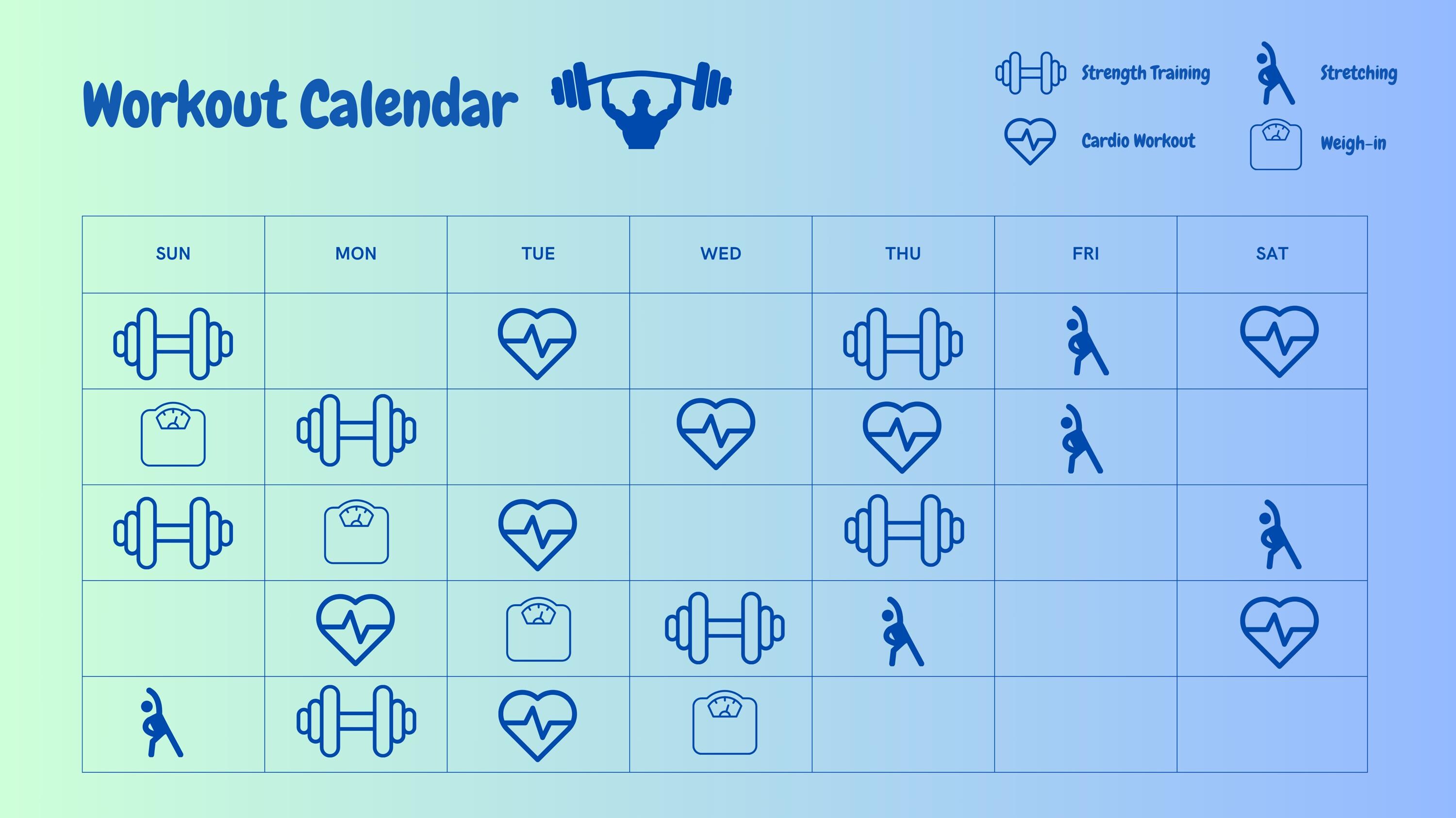 Printable Monthly Workout Calendar - Fitness Planner Template ...