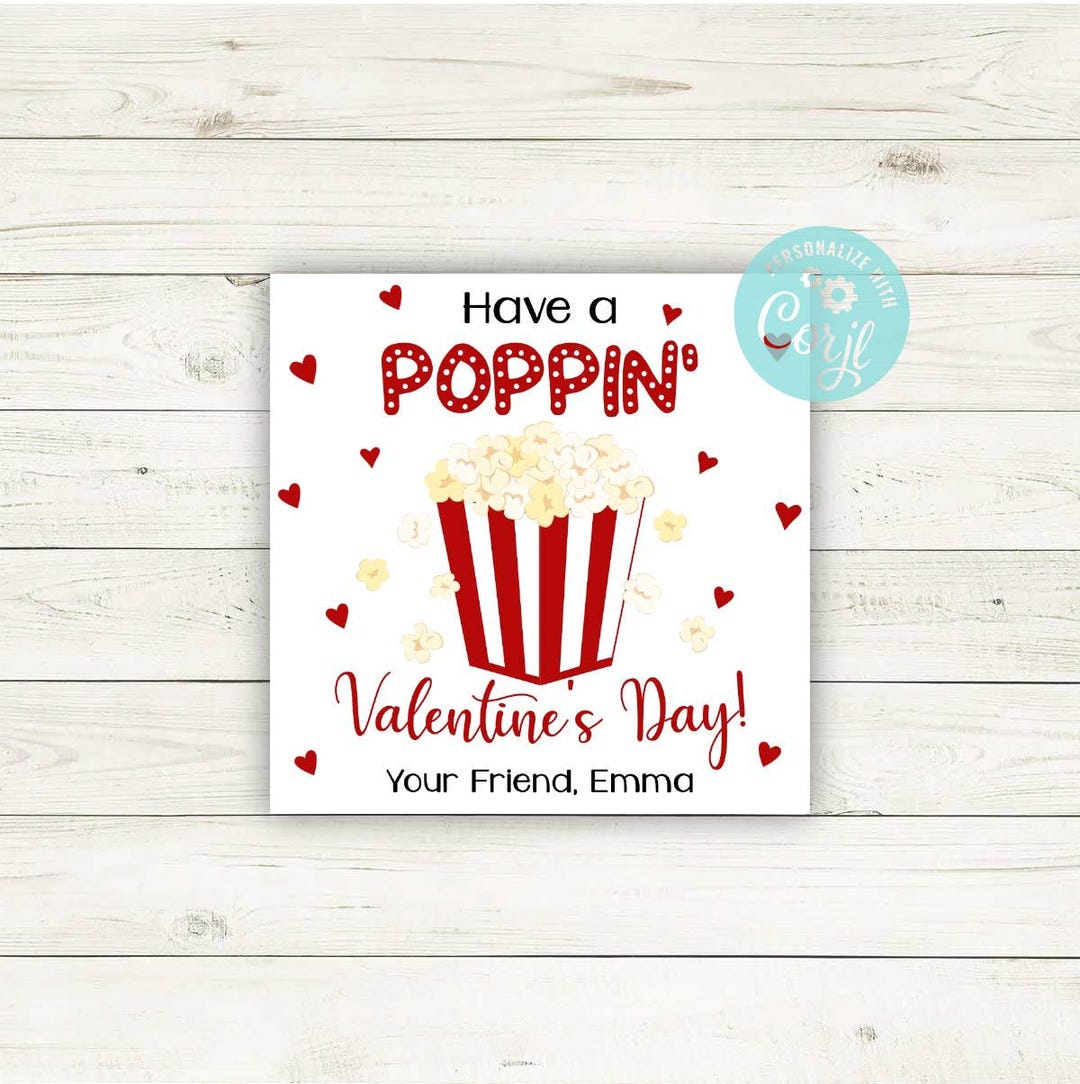 Popcorn Valentine's Day Printable Tag, Kids Valentine's Card - Have A ...