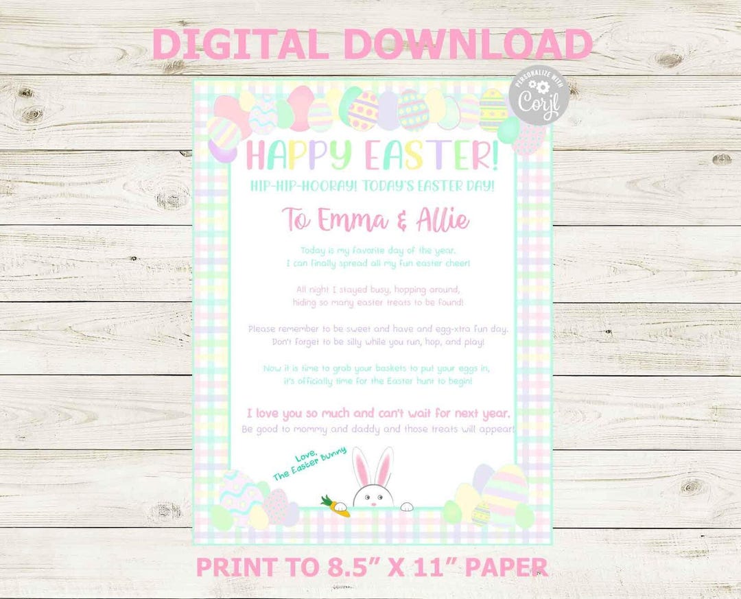 Easter Bunny Letter Template - Personalized Kids Easter Morning ...