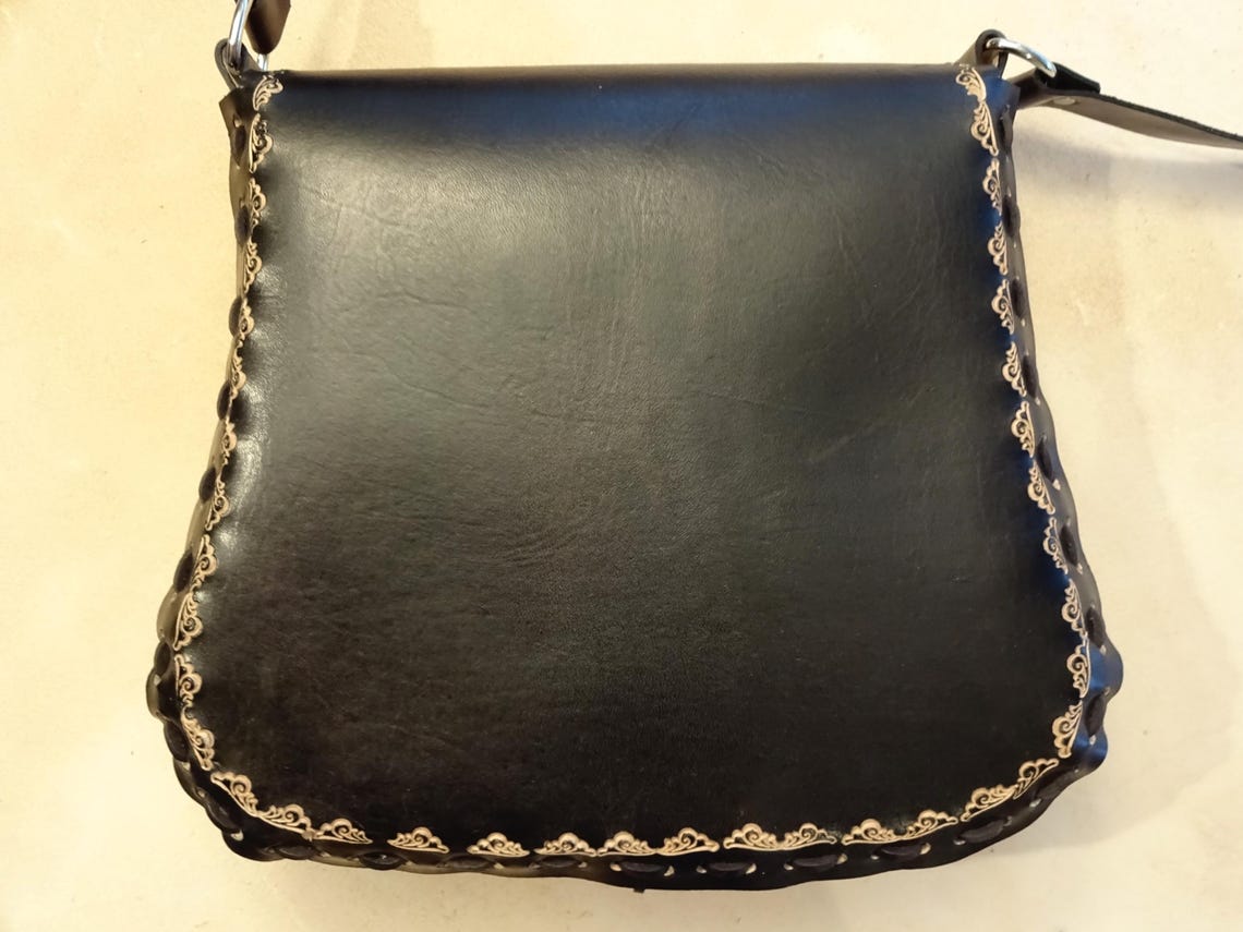 Jewel Black Leather Bag - Handmade Leather Purse - Leather Crossbody ...