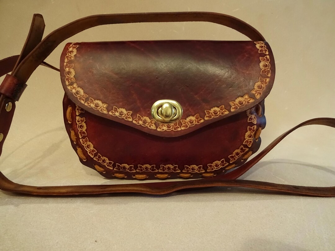 Lyn Tooled Brown Leather Bag - Hand Tooled Leather Purse - Tooled ...