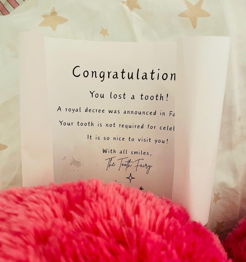 Tooth Fairy Congratulations Note for Under Pillow Pre-made PDF. Just ...