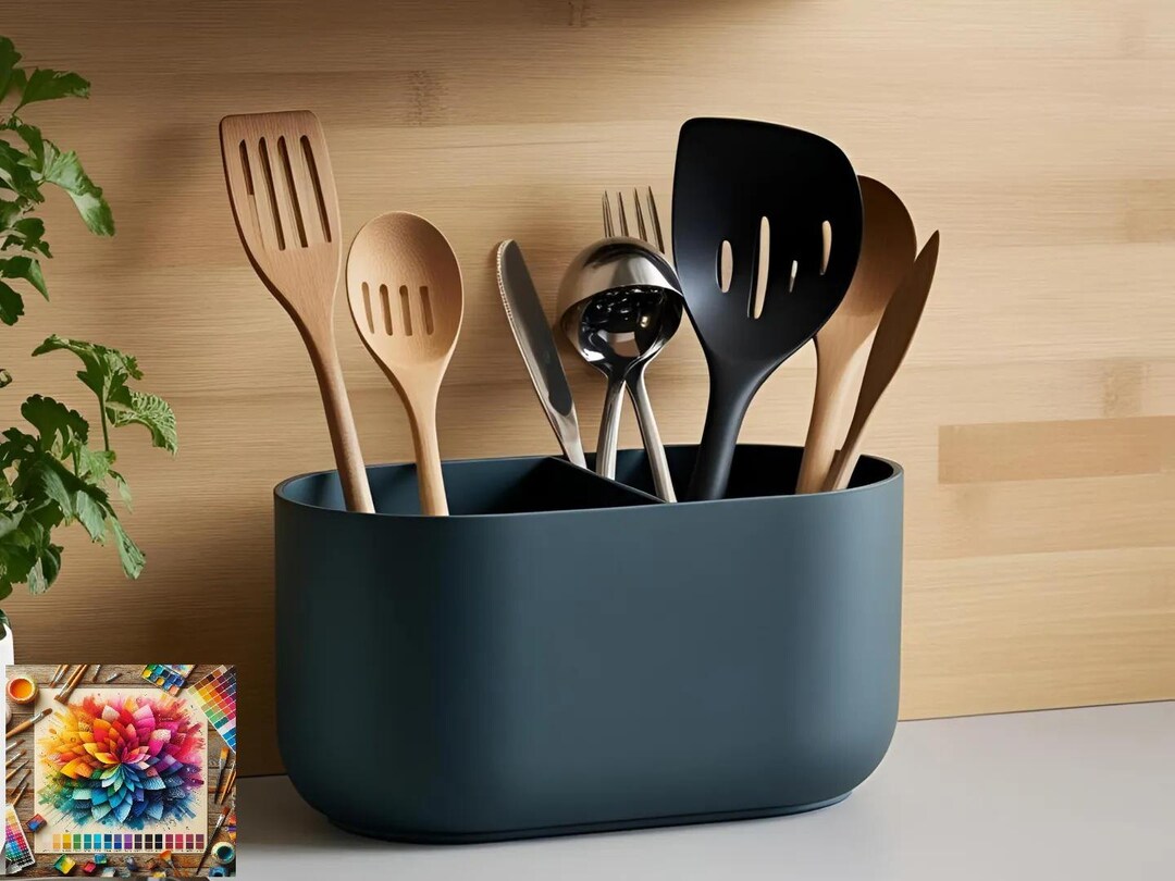 Modern Kitchen Utensil Holder With Two Compartments, Utensil Basket ...