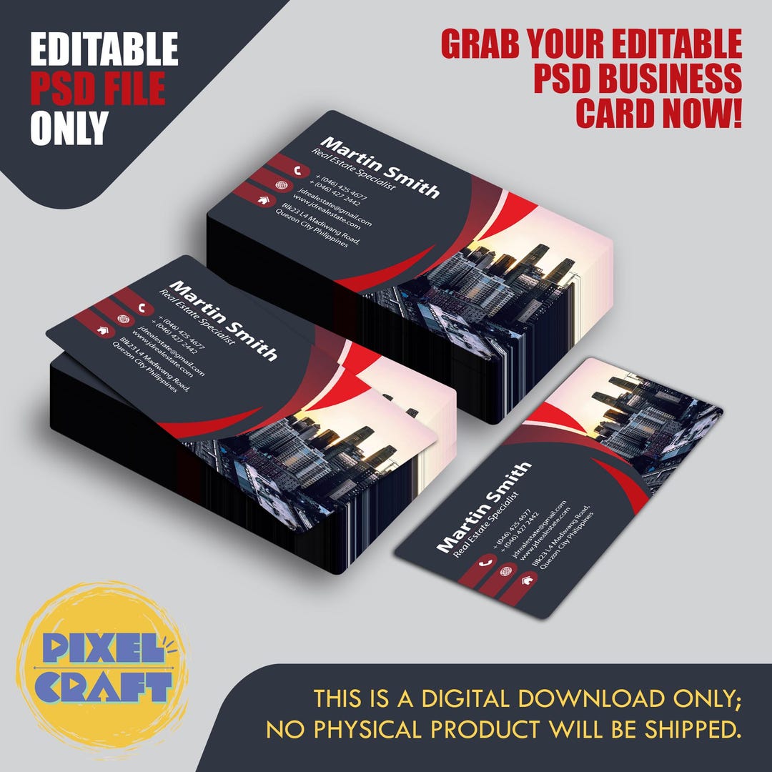 Editable Business Card Template PSD File - Etsy