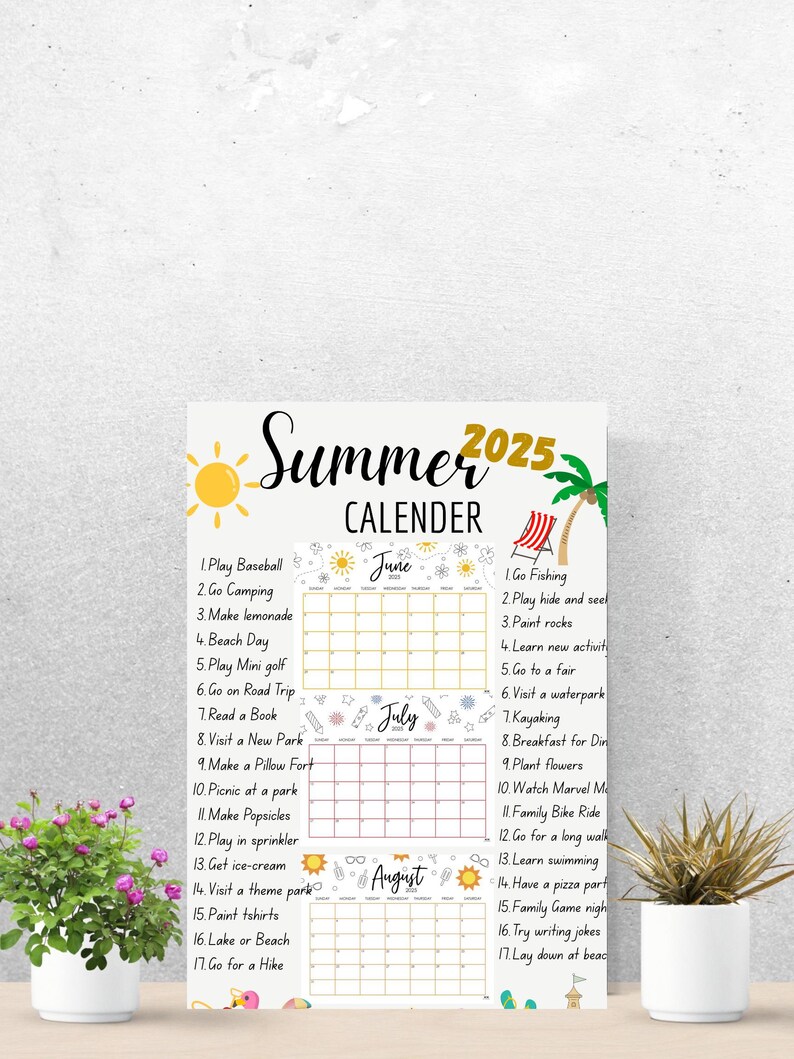 Editable Summer Calendar Poster Printable Summer Fun Bucket List Family ...