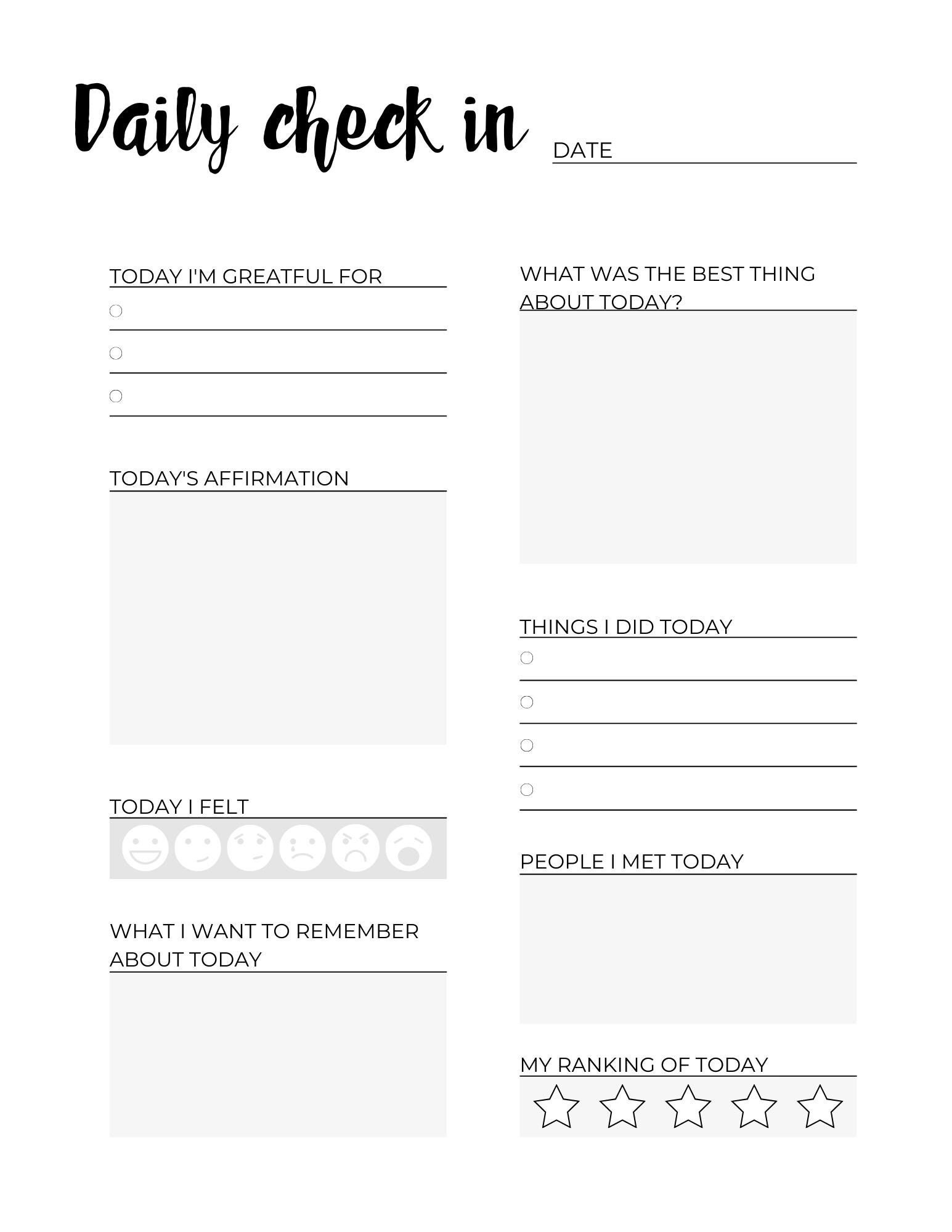 Daily Check In, Daily Planner, Instant Download, Digital Copy, A4 ...