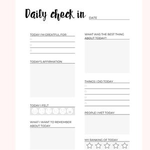Daily Check In, Daily Planner, Instant Download, Digital Copy, A4 ...