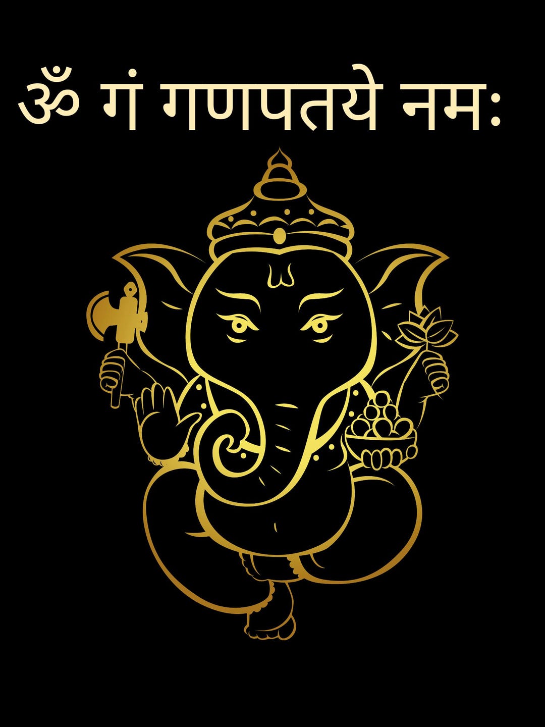 Ganesh Mantra and Portrait Wall Art, Ganesha Outline Printable Wall Art ...