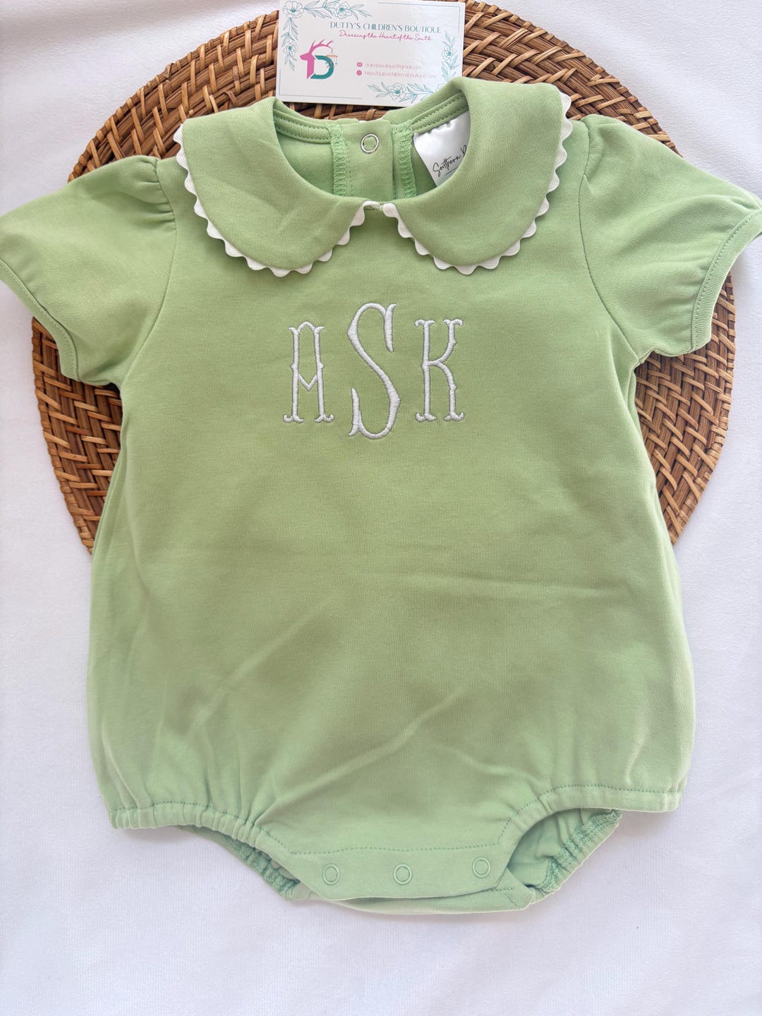 Girls Custom Embroidered Baby Bubble: Green Ric Rac Collar Bodysuit ...