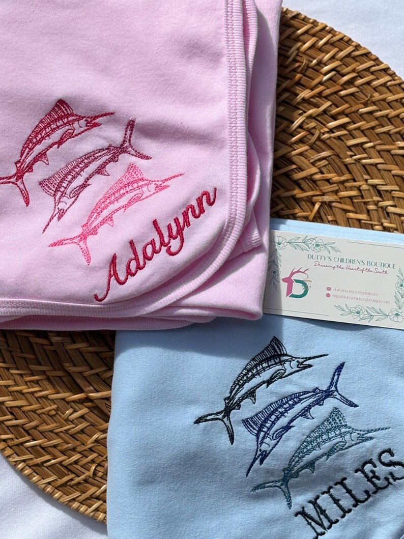 Embroidered Marlin Baby Blanket: Custom Nautical Nursery Decor - Etsy