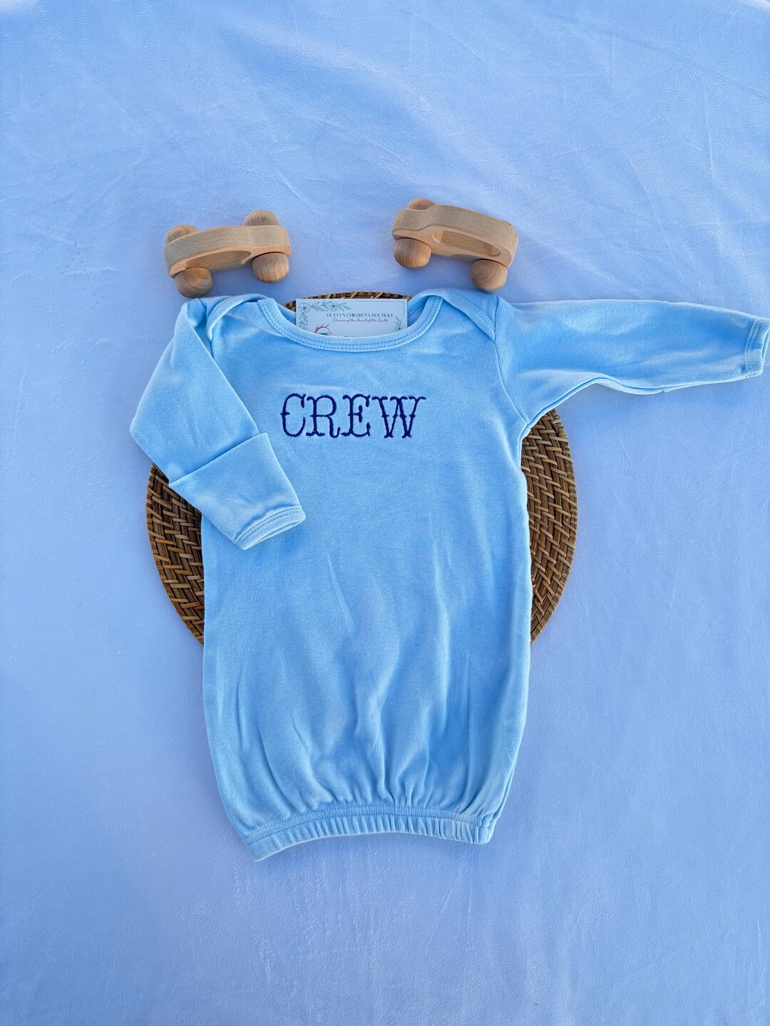 Blue Cotton Newborn Gown: Custom Embroidered Baby Outfit - Etsy