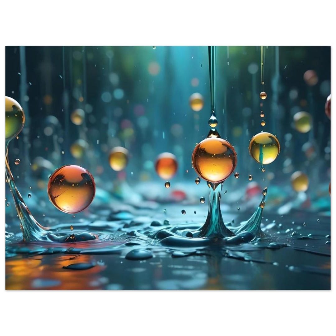 Wall Art - Slow Motion Splash: Colorful Water Drops Falling Into Water ...