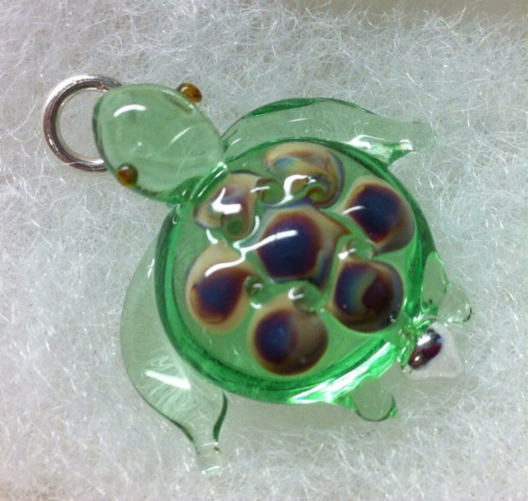 Glass Turtle Pendant Lampwork Celadon Green Raku Glass Bead Flamework ...