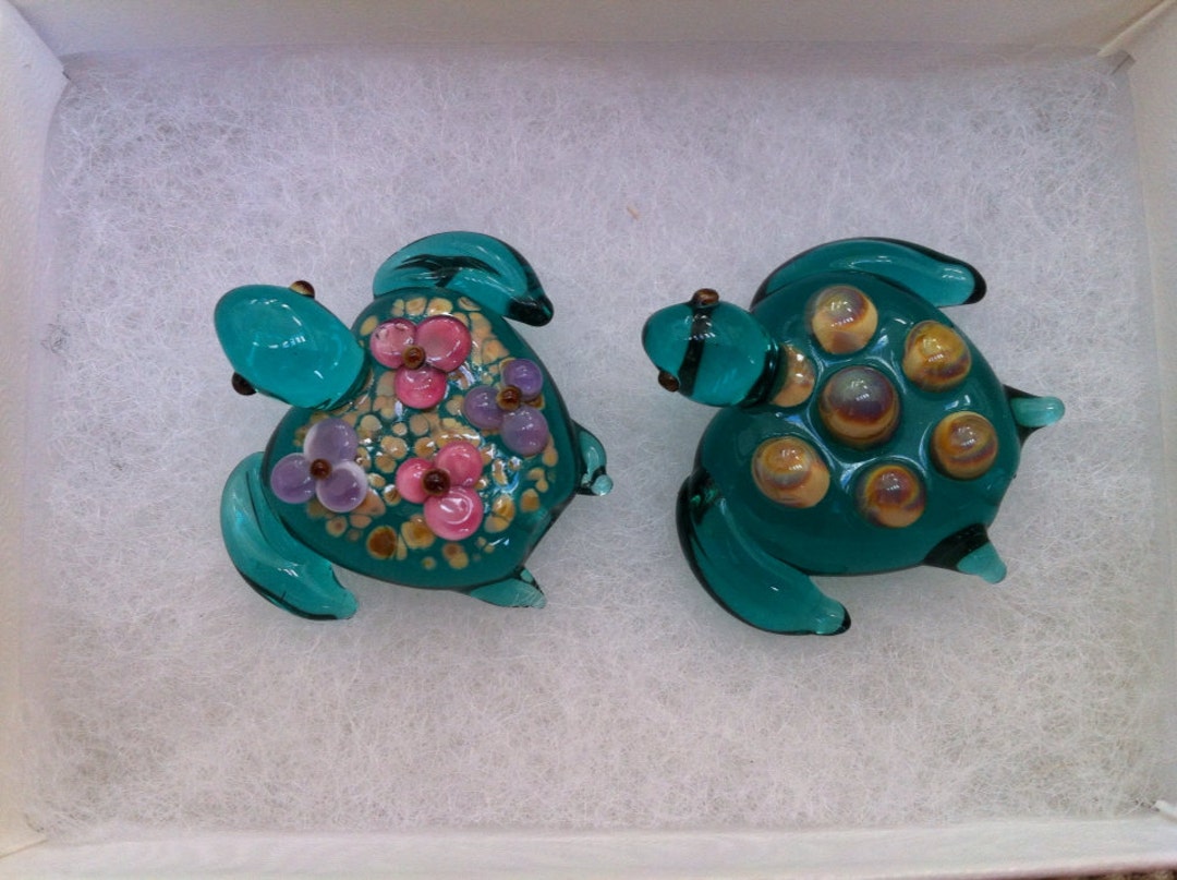 Lampwork Turtles Pair Teal Glass Floral Organic Artglass - Etsy