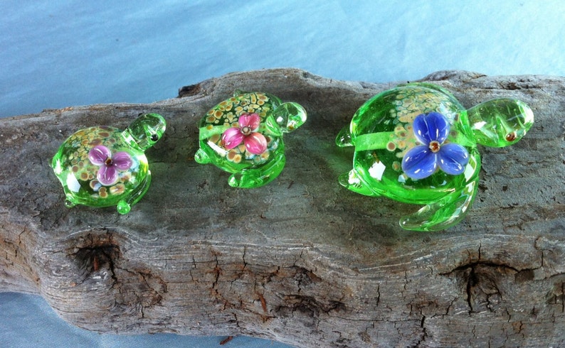 Glass Turtle Set 3 Floral Green Turtle Beads Flamework - Etsy