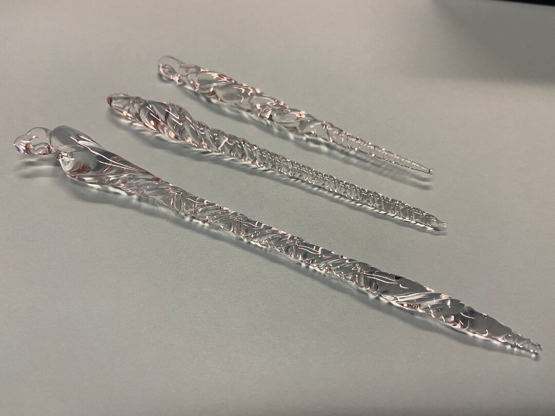 Icicles (set of 3 Icicles) - Glass Ornament - Clear Glass Icicle ...