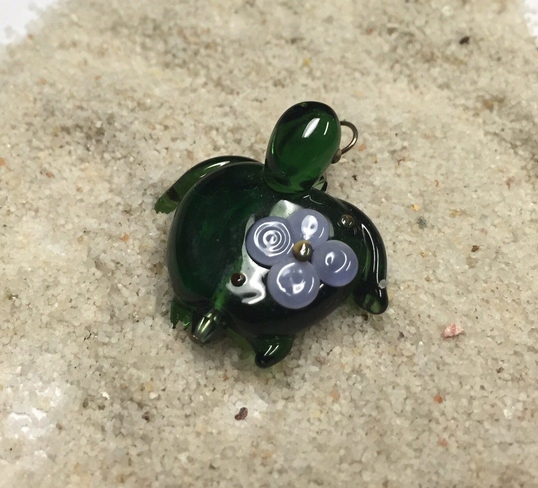 Lampwork Turtle Pendant - Green Floral Seaturtle - Glass Bead ...