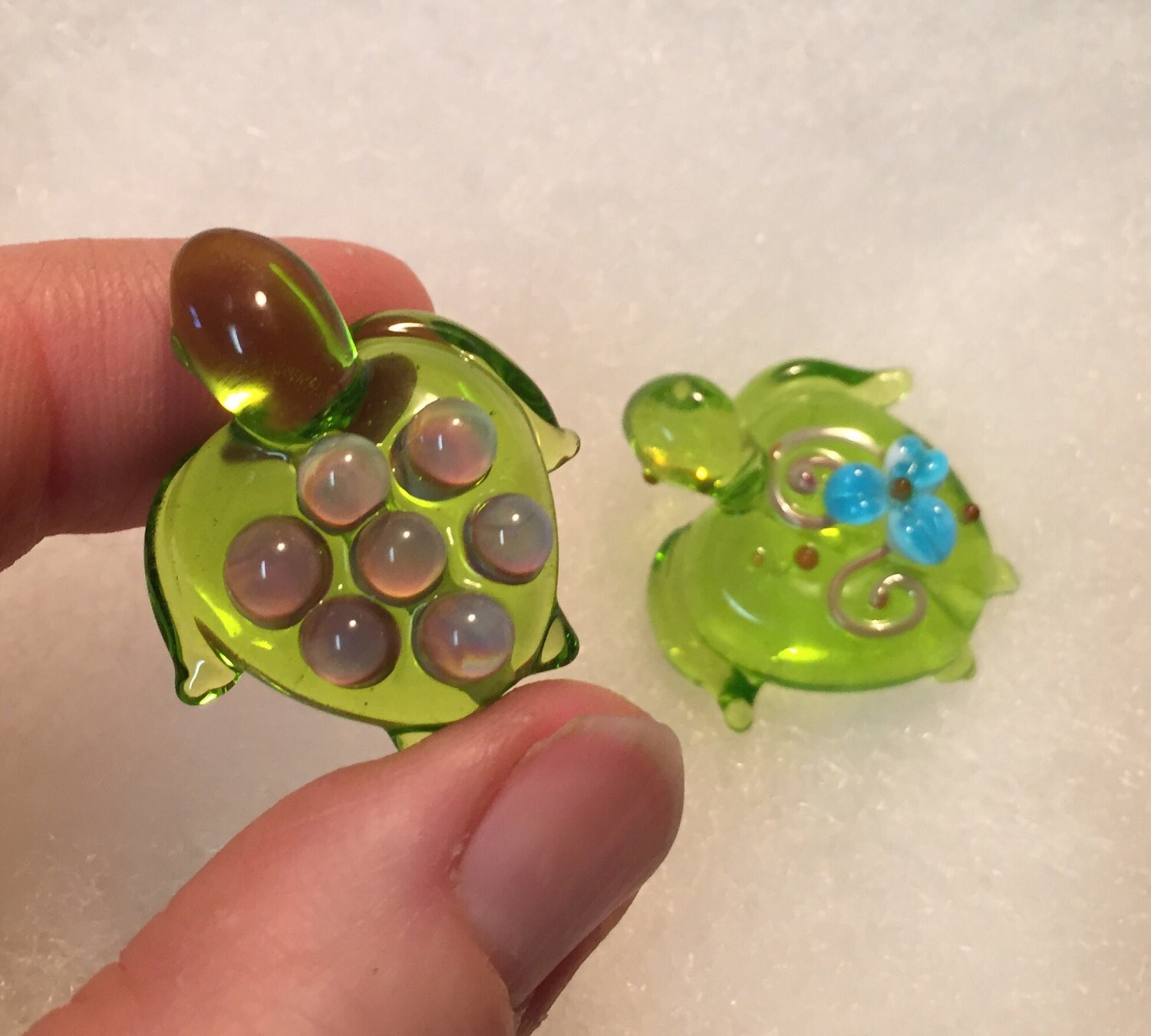 Glass Turtles Bead Pair Peridot Green Glass Lampwork Artglass Focal ...
