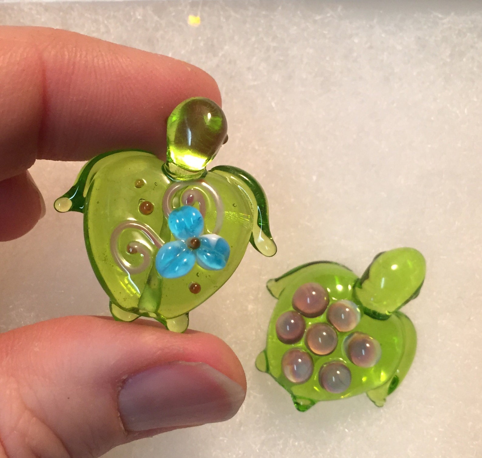 Glass Turtles Bead Pair Peridot Green Glass Lampwork Artglass Focal ...