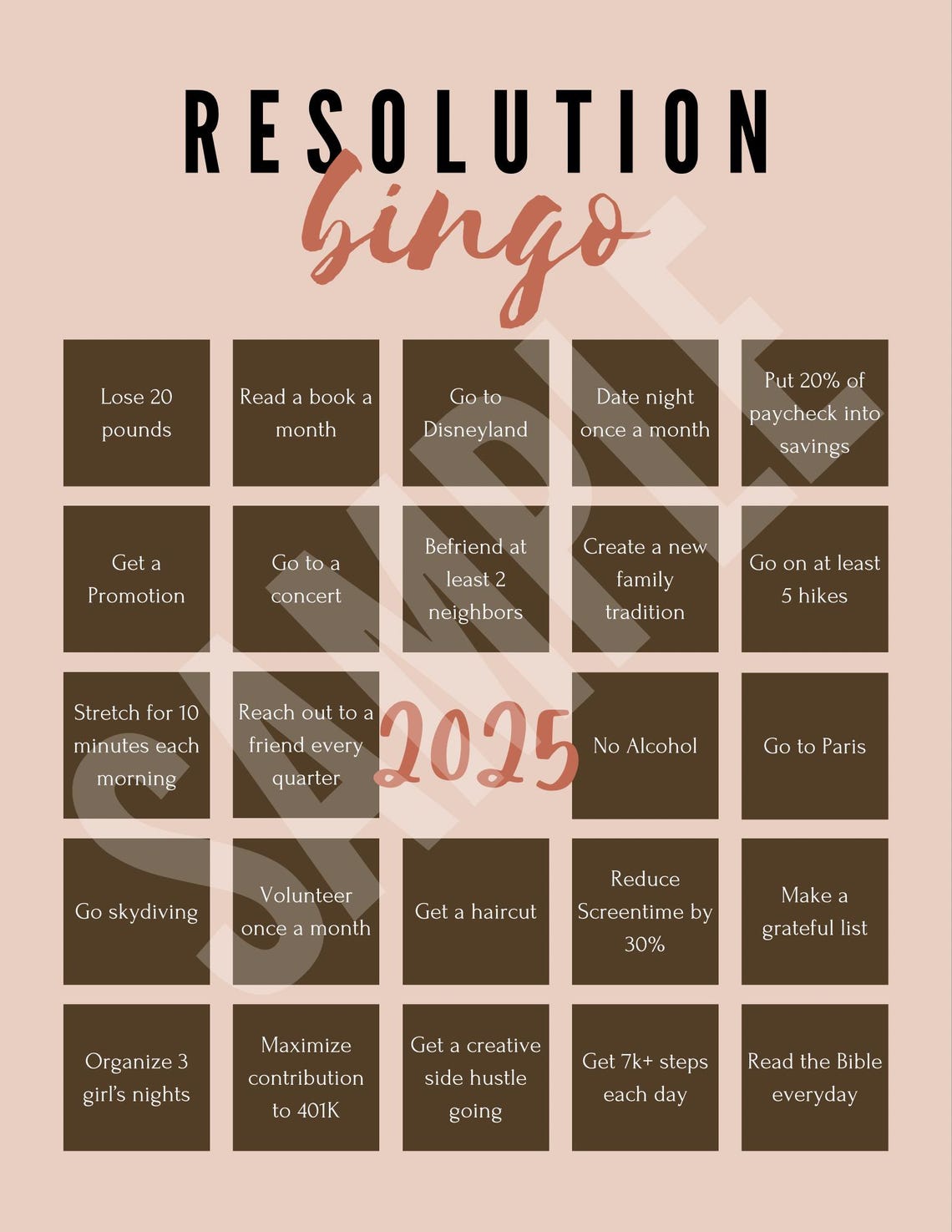 Digital Download 2025 New Year’s Resolution and Goals Bingo Card ...