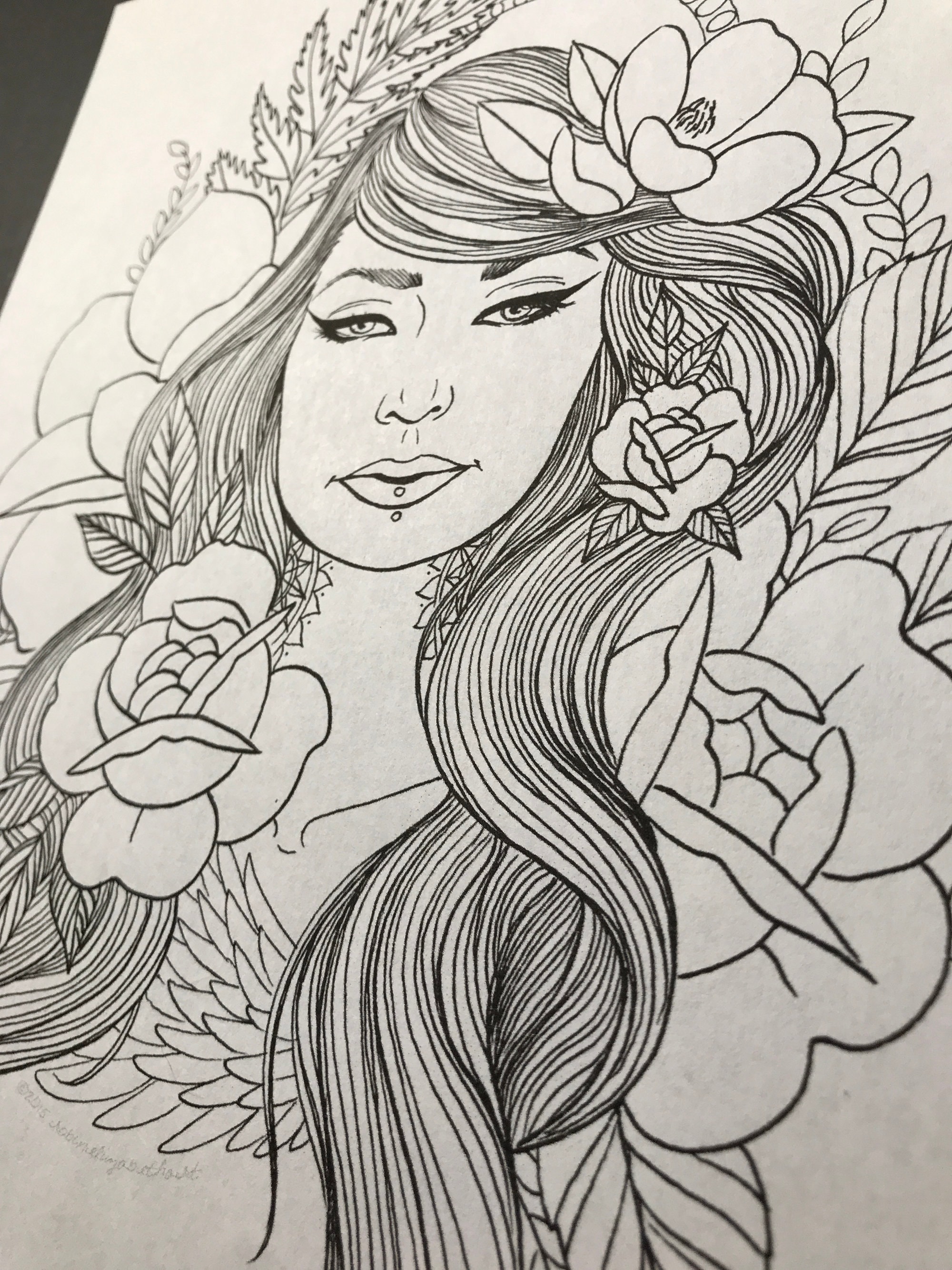 Woman with Tattoos Adult Coloring Page - Instant Download PDF- Mindful ...