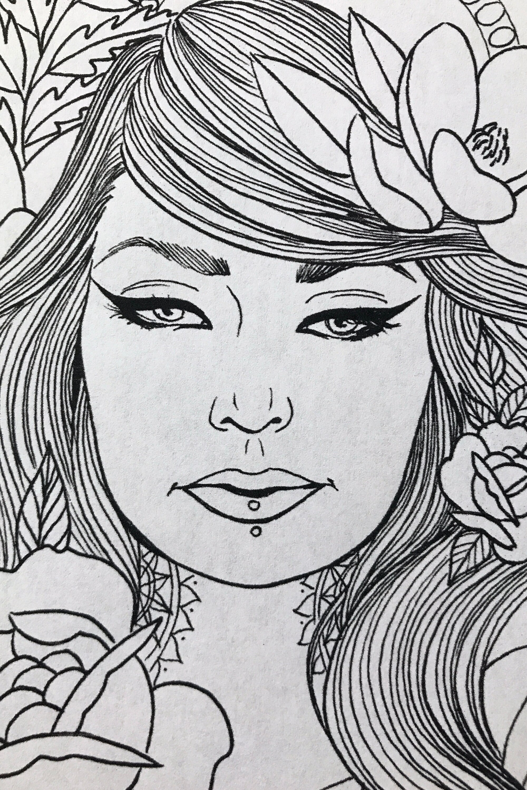 Woman with Tattoos Adult Coloring Page - Instant Download PDF- Mindful ...
