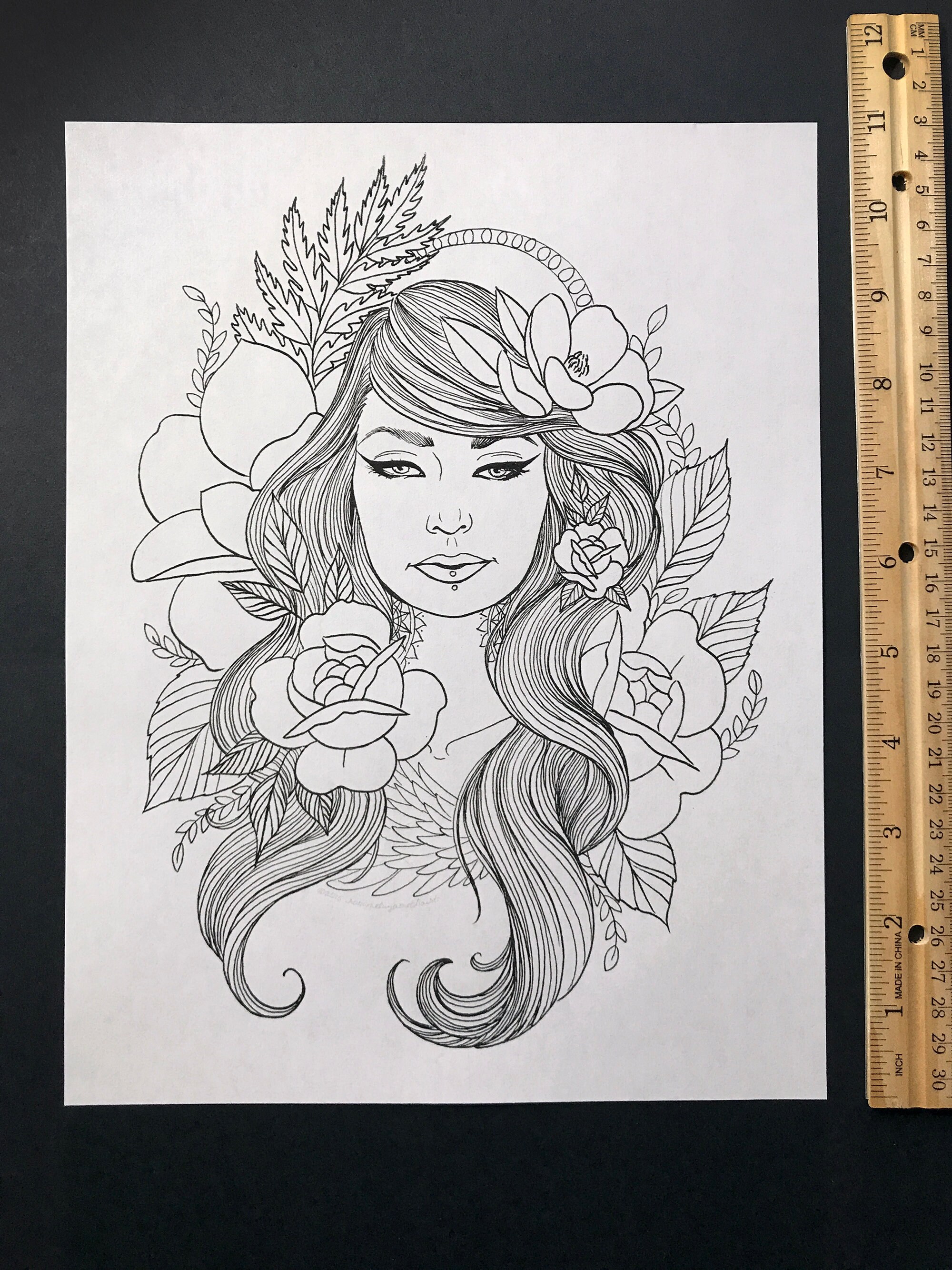 Woman with Tattoos Adult Coloring Page - Instant Download PDF- Mindful ...
