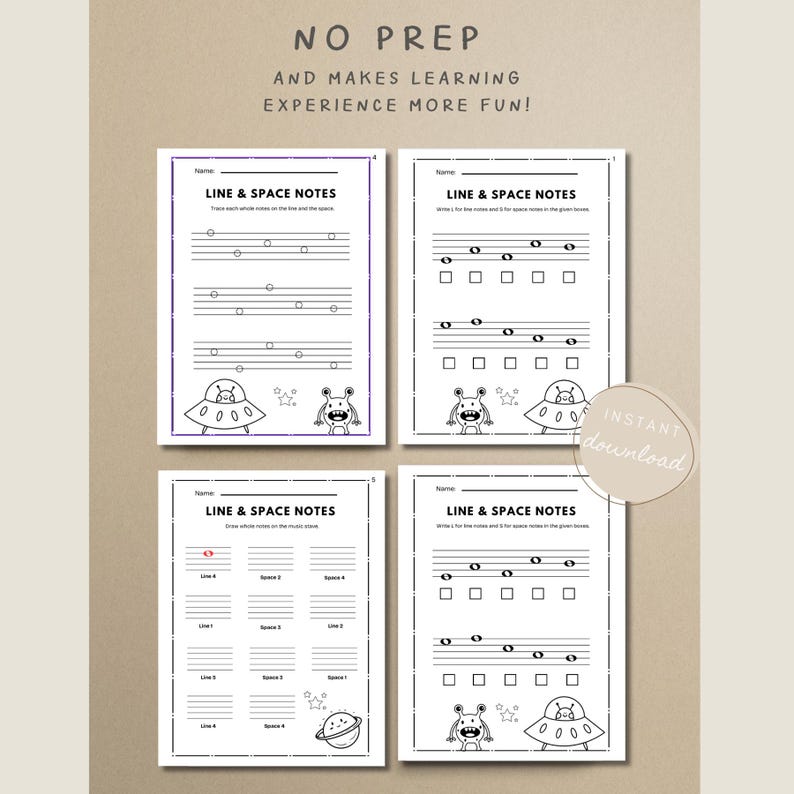 Space Theme Music Theory Worksheets, Treble Clef for Kids (digital ...