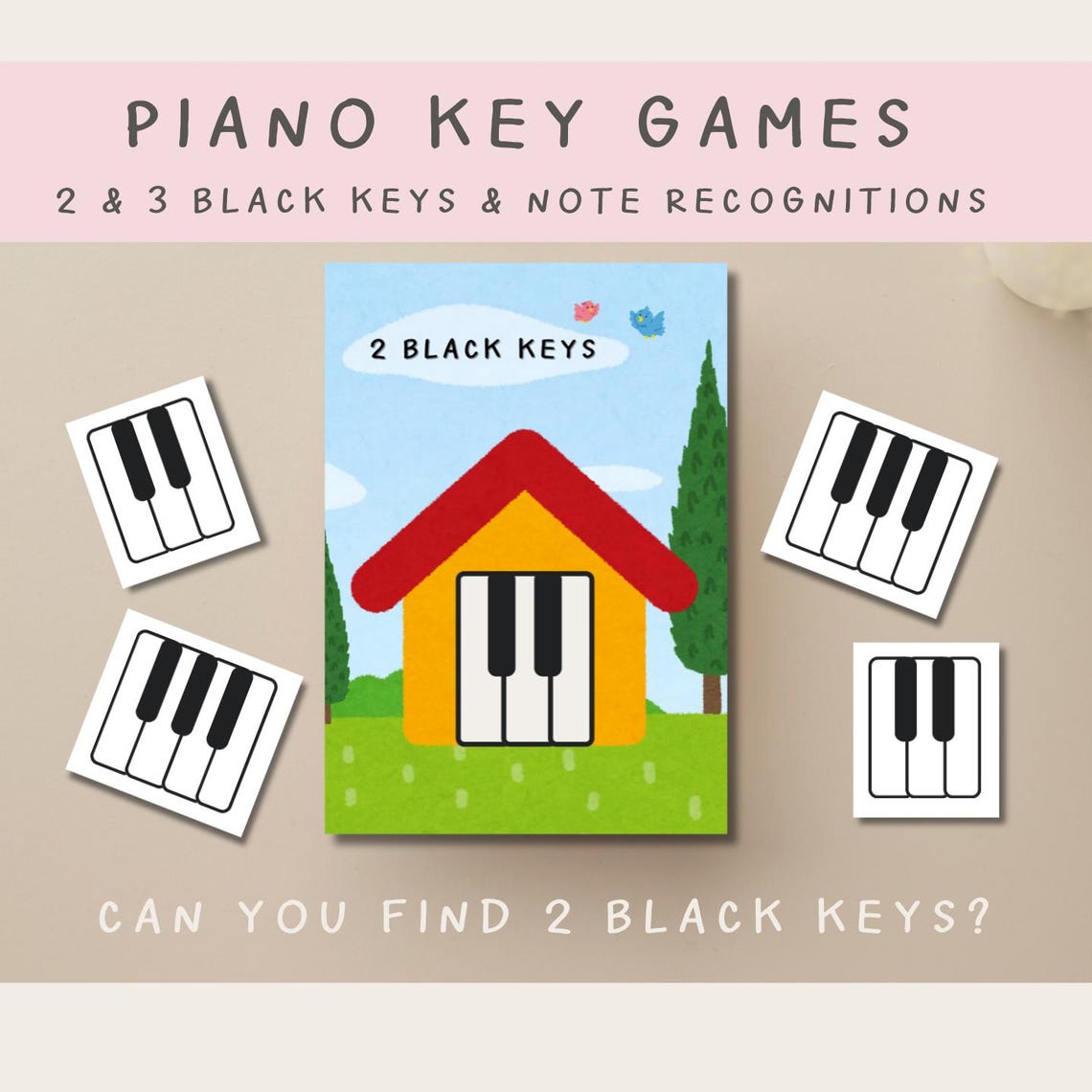 Piano Key Music Memory Game, 2 Black Keys & 3 Black Keys Note ...