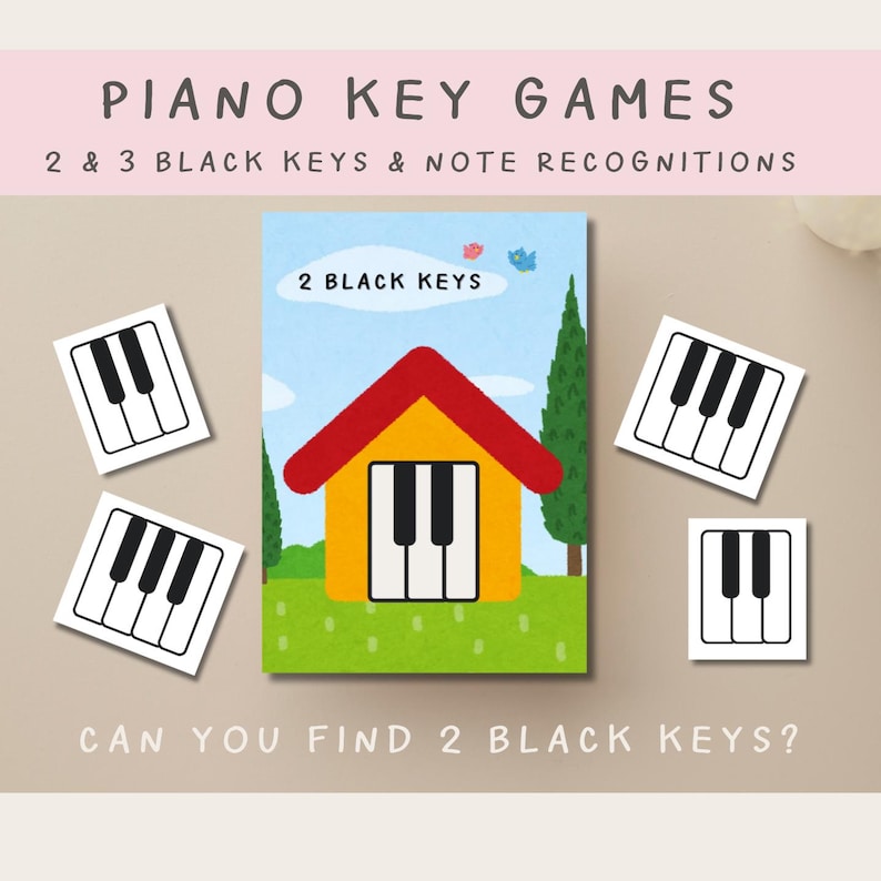 Piano Key Music Memory Game, 2 Black Keys & 3 Black Keys Note ...