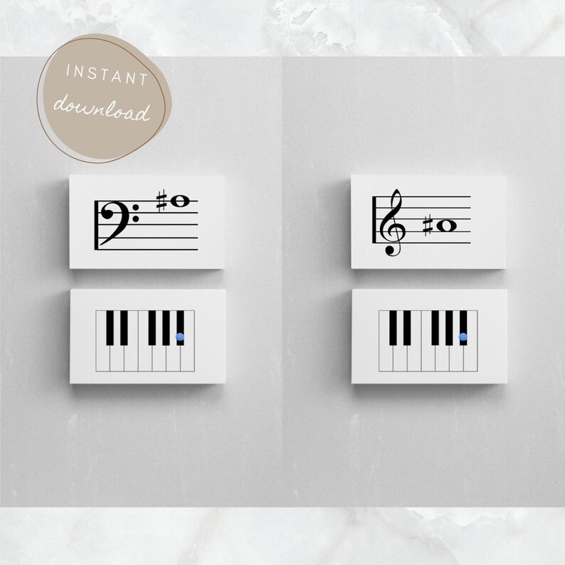 Piano Key Flashcards, Staff Note Flashcards, Treble Clef Notes, Bass ...
