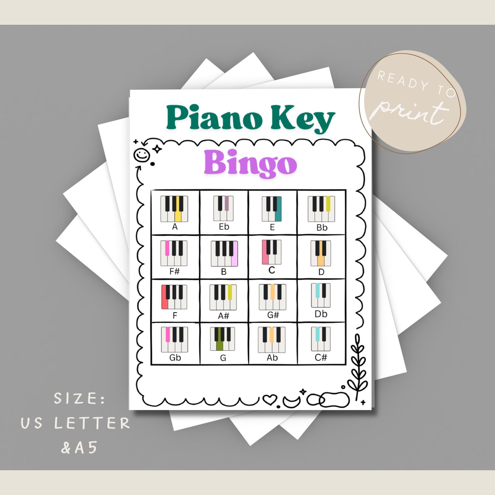 Piano Key Bingo Game: Music Activity Printable (digital Download) - Etsy