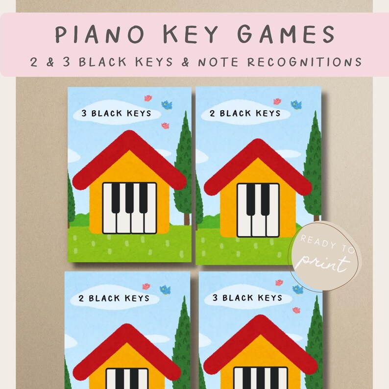 Piano Key Music Memory Game, 2 Black Keys & 3 Black Keys Note ...