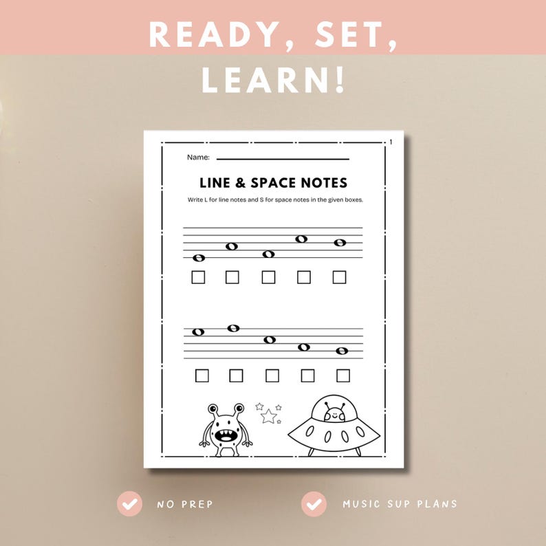 Space Theme Music Theory Worksheets, Treble Clef for Kids (digital ...
