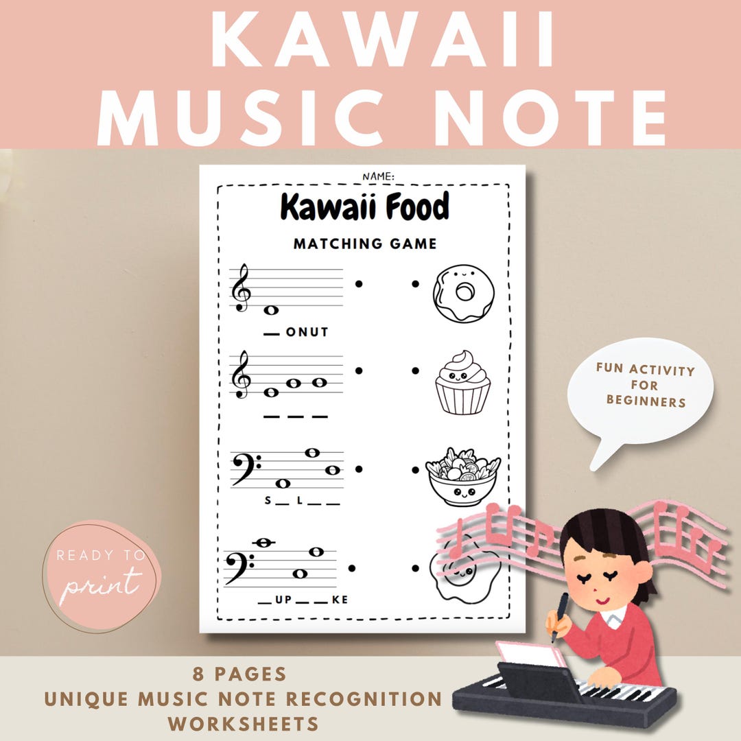 Kawaii Music Note Worksheets for Kids Homeschool Printable Music ...