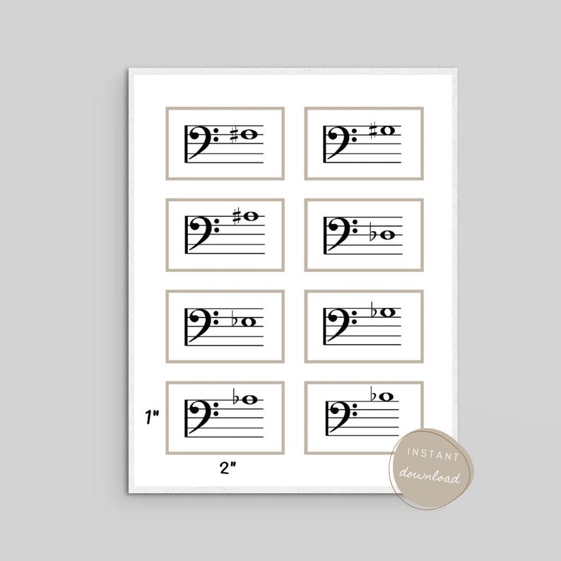 Staff Note Flashcards, Treble Clef Notes, Bass Clef Notes, Piano Key ...