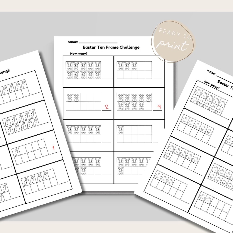 Easter Math Worksheets, Ten Frames Counting (digital Download) - Etsy