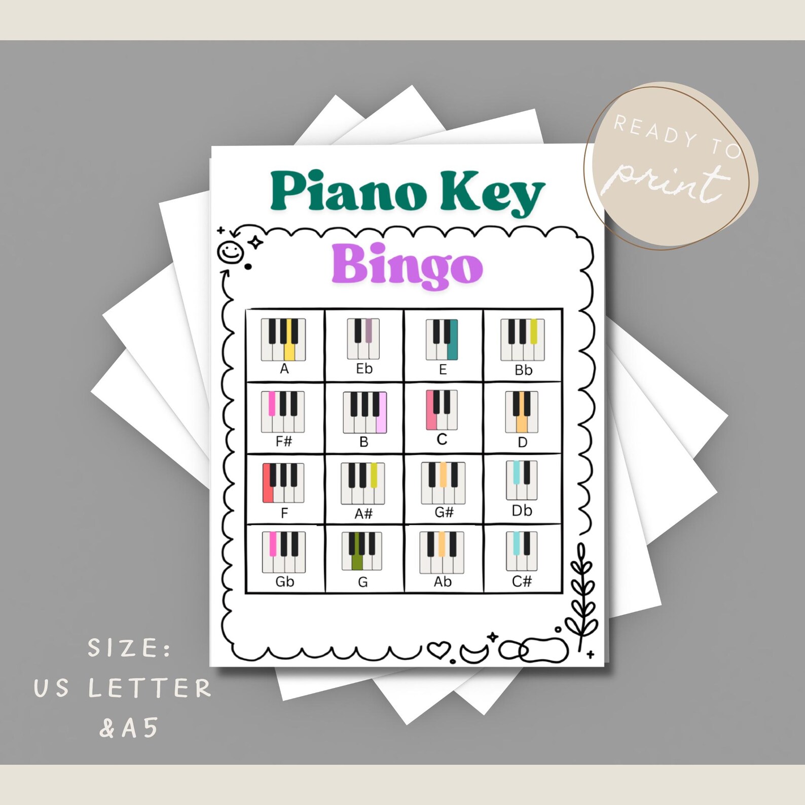 Piano Key Bingo Game: Music Activity Printable (digital Download) - Etsy