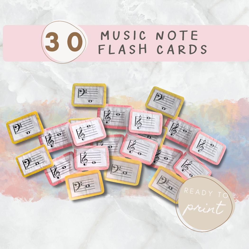 Music Note Flash Cards, Treble and Bass Clef, Music Theory (printable ...