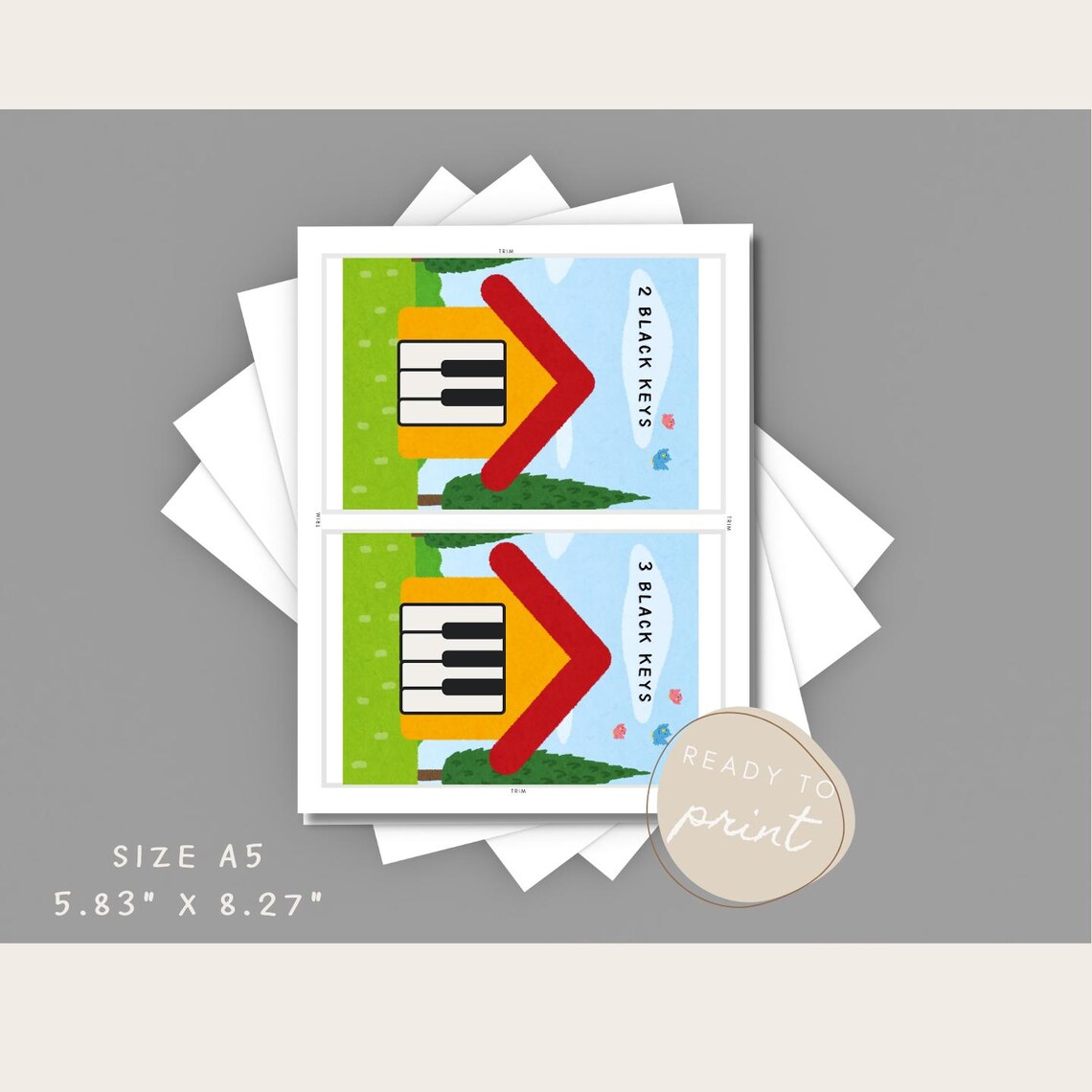 Piano Key Music Memory Game, 2 Black Keys & 3 Black Keys Note ...