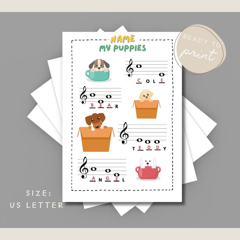 Animal-themed Music Note Worksheets: Kindergarten, Treble & Bass Clef ...