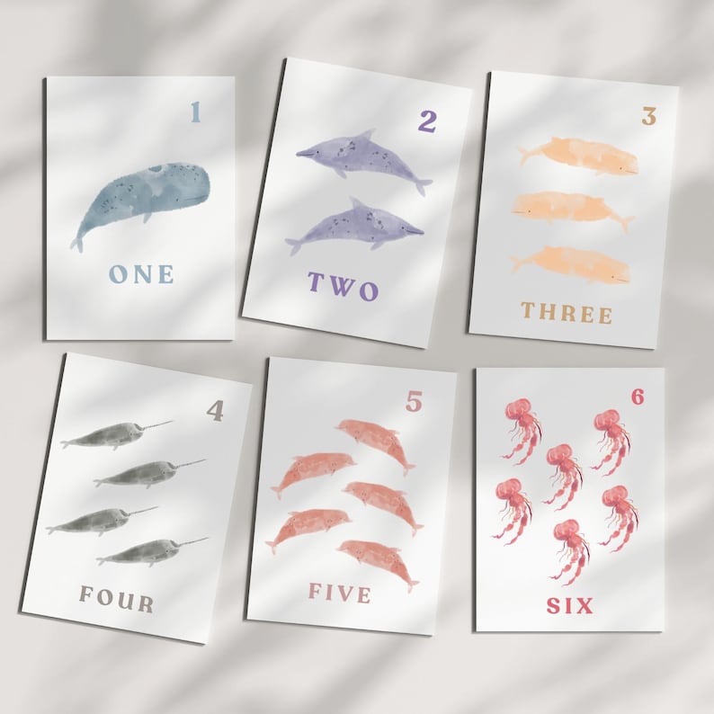 Undersea Numbers Flash Cards, Kids Counting Flash Cards, Number Cards 1 ...