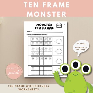Ten Frame Worksheets Kindergarten Monster Theme 10 Frame Math ...