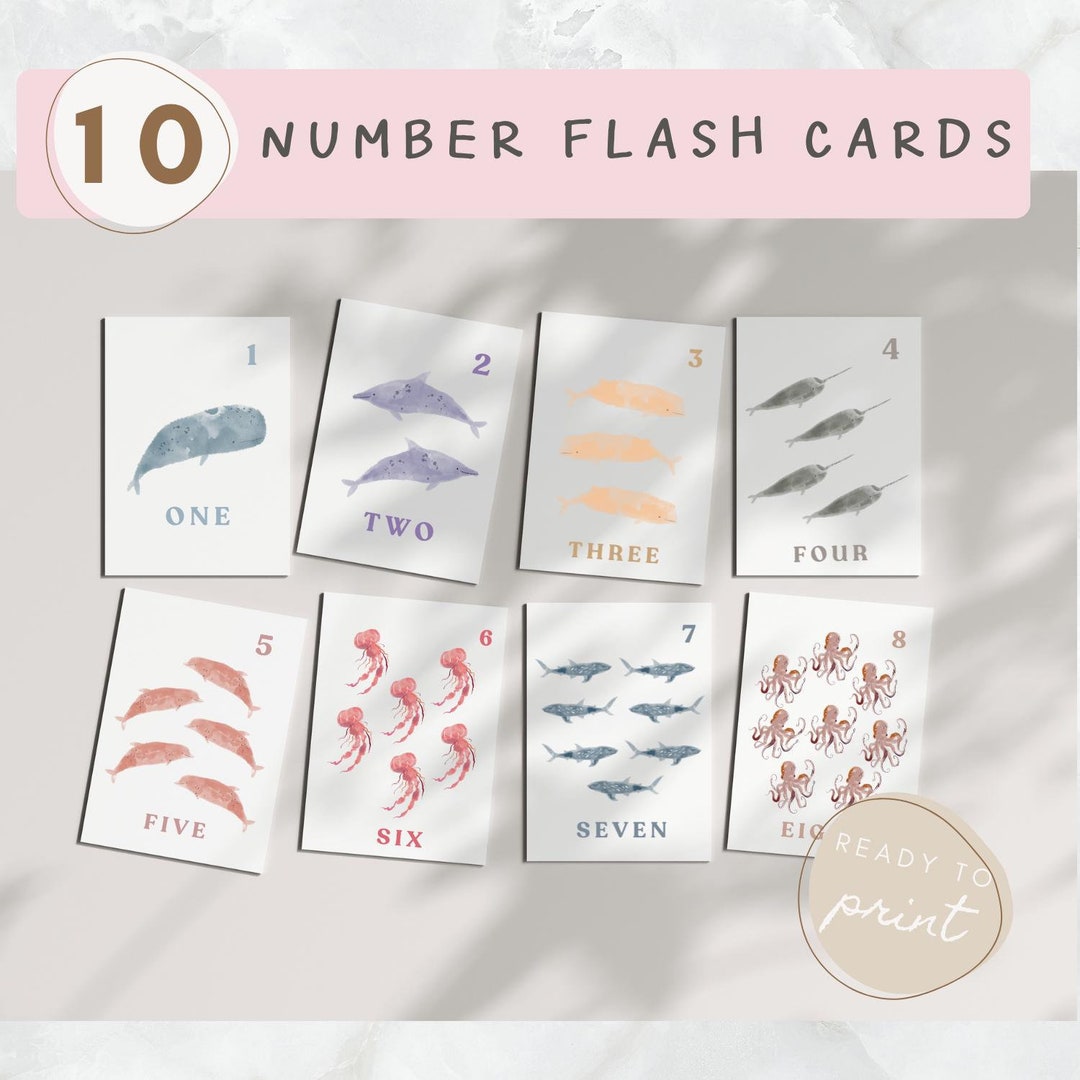 Undersea Numbers Flash Cards, Kids Counting Flash Cards, Number Cards 1 ...