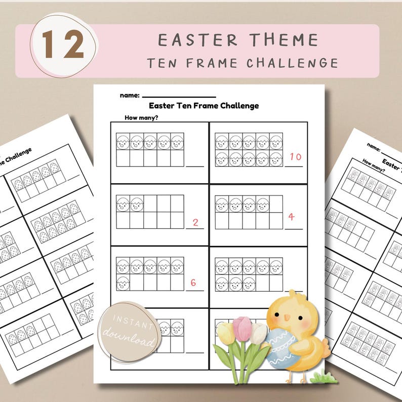 Easter Math Worksheets, Ten Frames Counting (digital Download) - Etsy