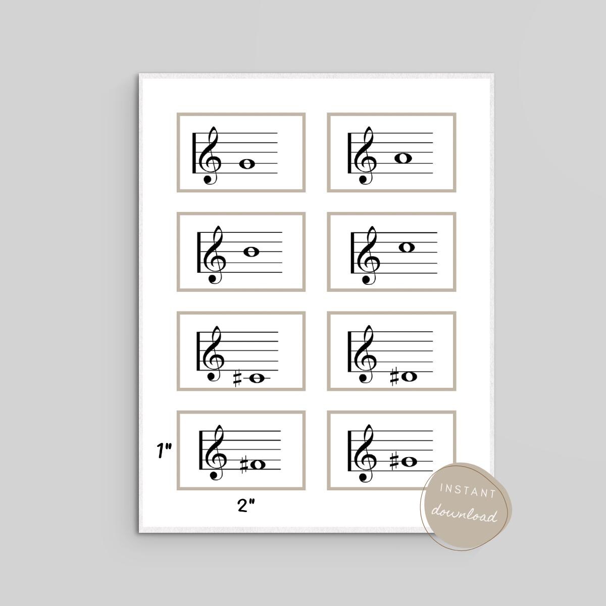 Piano Key Flashcards, Staff Note Flashcards, Treble Clef Notes, Bass ...