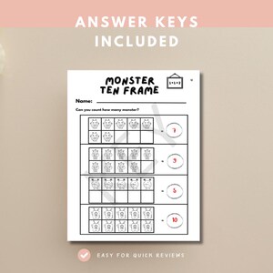 Ten Frame Worksheets Kindergarten Monster Theme 10 Frame Math ...